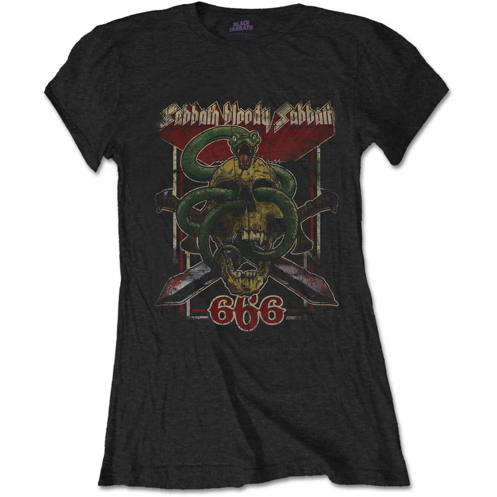 Black Sabbath Ladies Slim Fit T-Shirt: Bloody Sabbath 666 – ATC Music Merch